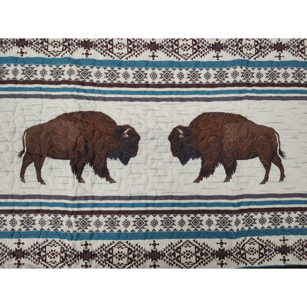 De Leon Collections Buffalo Ranch North American Bison Southwestern Boho Geometric 3-Piece ...